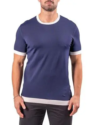 MACEOO Short Sleeve Ringer Sweater - Blue