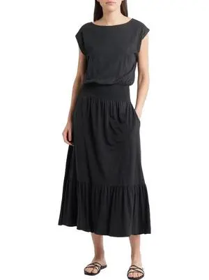 NATION LTD Evonne Smock Waist Pima Cotton Knit Dress