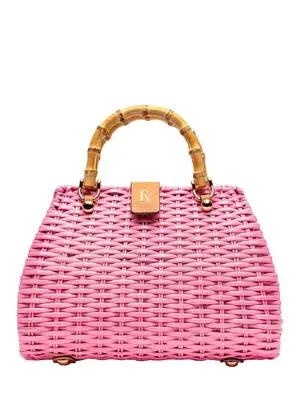FRANCES VALENTINE Woven Wicker Top Handle Bag - Pink