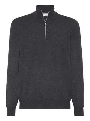 Brunello Cucinelli Cashmere Zip-up Sweater - Charcoal