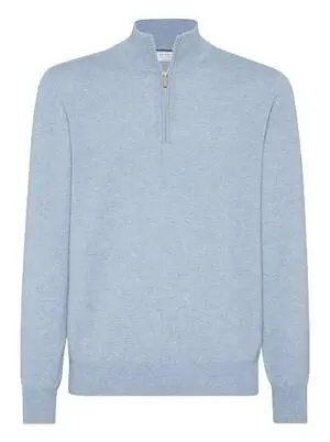 Brunello Cucinelli Cashmere Zip-up Sweater - Denim