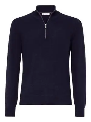 Brunello Cucinelli Cashmere Zip-up Sweater - Navy Blue