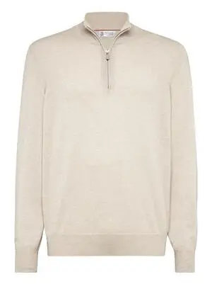 Brunello Cucinelli Cashmere Zip-up Sweater - Sand