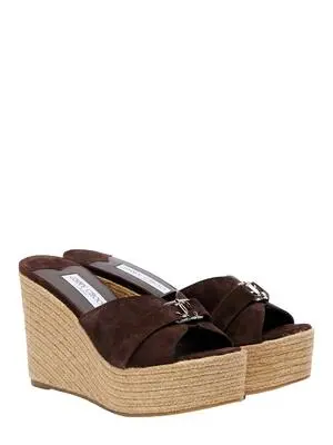 JIMMY CHOO Leda 100 Suede Espadrille Wedges - Brown