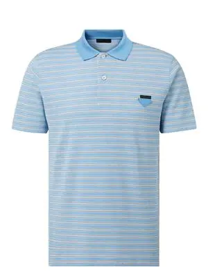 Prada Logo Striped Cotton Polo Shirt - Blue