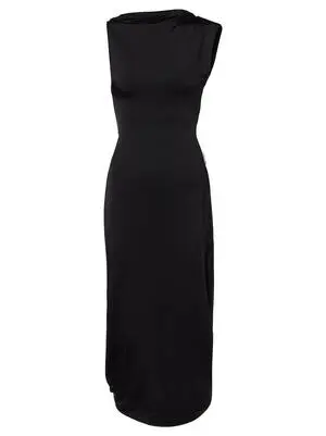 Victoria Beckham Draped Embellished Satin Midi Dress - Black