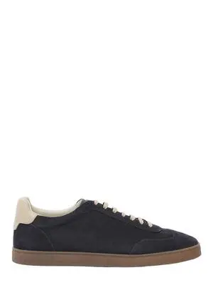 Brunello Cucinelli Leather-Trimmed Suede Sneakers Blue