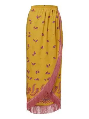 Valentino Garavani Printed Cotton Midi Skirt - Yellow