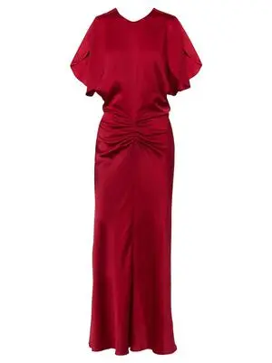 Victoria Beckham Gathered Crêpe Satin Midi Dress - Red