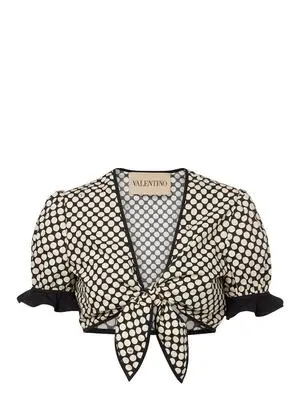 Valentino Garavani Plus De Pois Cotton Poplin Crop Top - Black