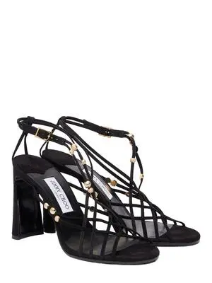 JIMMY CHOO Felice 95 Embellished Suede Sandals - Black