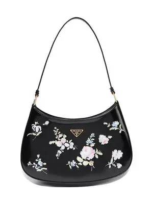 Prada Cleo Floral Leather Shoulder Bag - Black