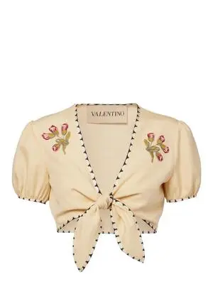 Valentino Garavani Plus De Pois Embroidered Crop Top - Yellow