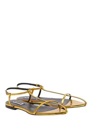 JIL SANDER Metallic Leather Pointed Toe Sandals - Gold