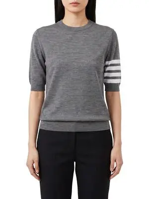 Thom Browne Striped Sleeve Crewneck Sweater - Grey