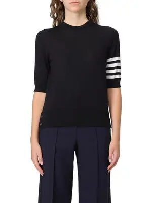 Thom Browne Thom Browne Short-Sleeved Crew Neck Jumper In Virgin Wool With 4-Bar Stripe Navy