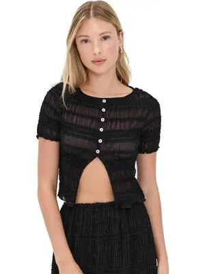 VRG GRL Shirred Chiffon Sofia Top - Black