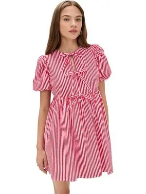 English Factory Stripe Sleeveless Bow Mini Dress - Red