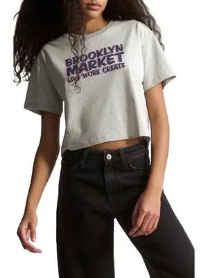 Brooklyn Industries Logo Graphic Crop T-shirt - Light Grey Melange