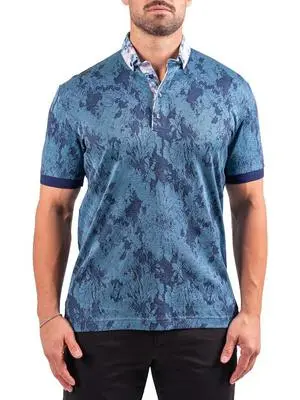 MACEOO Floral Jacquard Button-down Polo - Blue