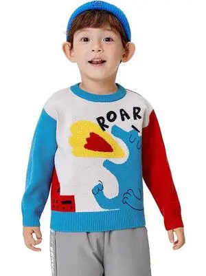 BALABALA Roaring Dino Colorblock Sweater - Blue