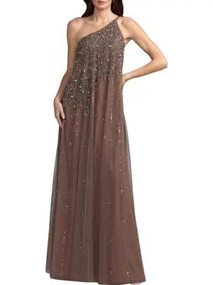 Mac Duggal Mac Duggal One Shoulder Embellished Trapeze A-Line Gown Chocolate