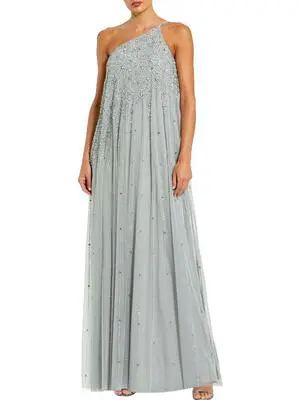 Mac Duggal One Shoulder Embellished Trapeze A-line Gown - Sage