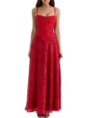 House Of Cb Esme Fil Coupé Gown - Tomato