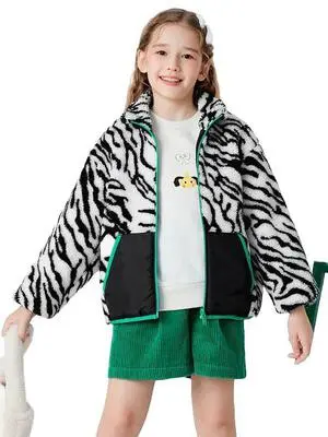 BALABALA Zebra Print Fleece Jacket - Black