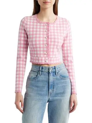 LoveShackFancy Bridgette Check Crop Cardigan - Pink Pearl