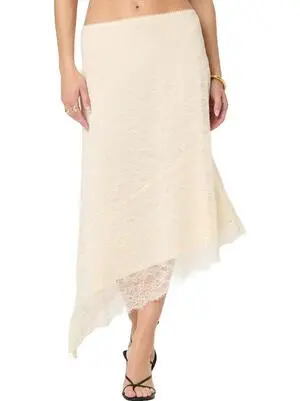 Astr The Label Asymmetric Lace Midi Skirt - Cream