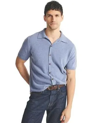 Naadam Signature Cashmere Short Sleeve Button Down Medium Blue