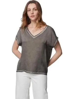 Majestic Filatures Linen-silk Semi-relaxed V-neck Top - Militaire