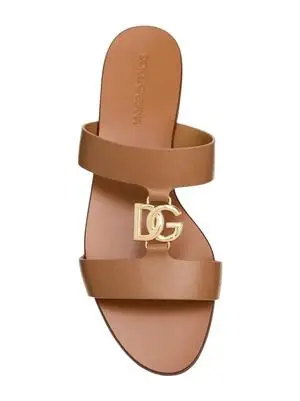 Dolce & Gabbana Bianca Logo Slide Sandals Brown