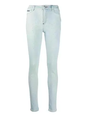 Philipp Plein High-waisted Crystal Jeggings - Blue