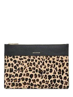 Whistles Leopard-print Paneled Leather Clutch - Multi-coloured