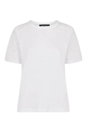 Whistles Cotton T-shirt With Broderie Sleeves - White