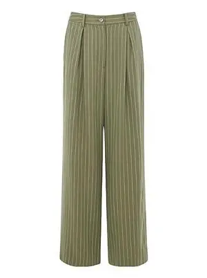 Whistles Pinstriped Wide-leg High-rise Trousers - Khaki/olive