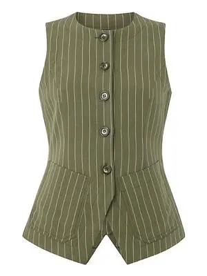 Whistles Pinstripe Regular-fit Woven Waistcoat - Khaki/olive