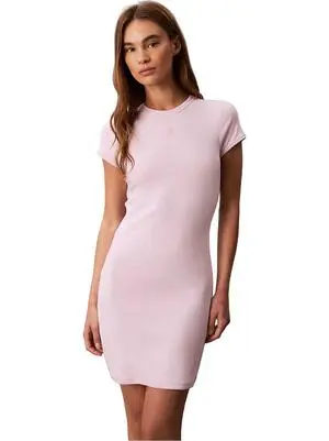 Calvin Klein Cotton Contour Rib Monogram Mini Dress - Spring Lilac