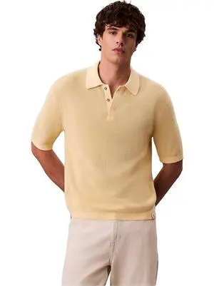 Calvin Klein Smooth Cotton Waffle Sweater Polo Shirt Sunlight