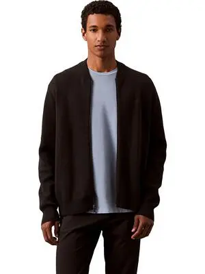 Calvin Klein Smooth Cotton Sweater Bomber Jacket - Black