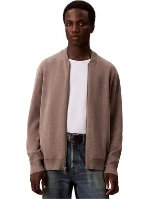 Calvin Klein Smooth Cotton Sweater Bomber Jacket - Falcon Heather