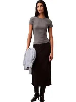 Calvin Klein Stretch Satin Midi Skirt - Black Beauty