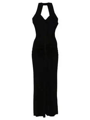 HERVE L. LEROUX Open Neck Draped Midi Dress - Black