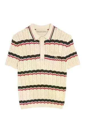 Valentino Garavani Ribbed Cotton Polo Shirt With Vlogo - Neutrals