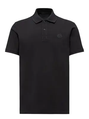 Moncler Logo Cotton Piquet Polo Shirt - Black