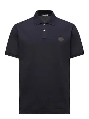 Moncler Logo Patch Cotton Piquet Polo Shirt - Blue