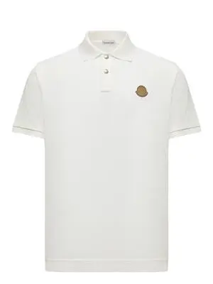 Moncler Logo Patch Cotton Piquet Polo Shirt - White