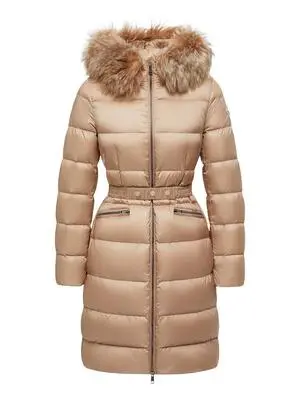 Moncler Boedic Long Down Jacket With Shearling Trim - Beige